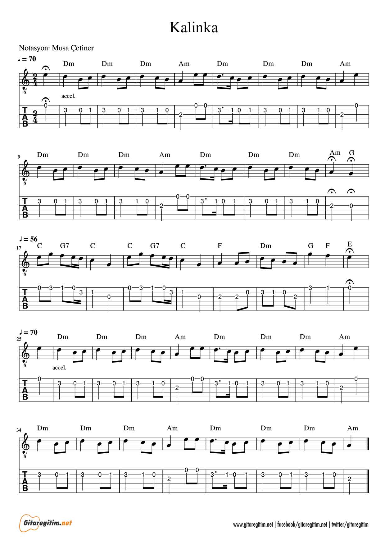 Kalinka - Nota - Tab | Gitareğitim.net