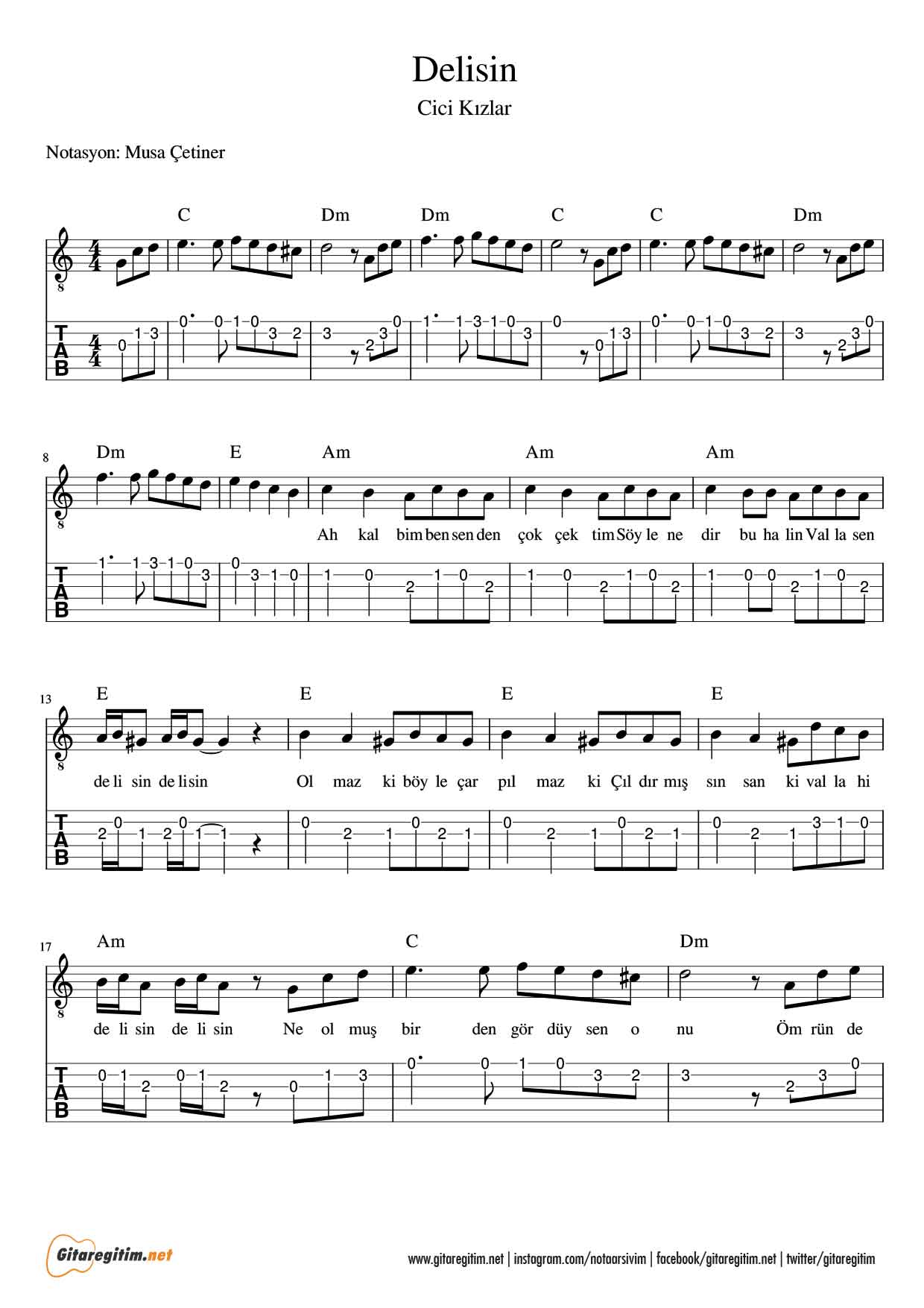 Delisin - Nota - Tab » Gitareğitim.net