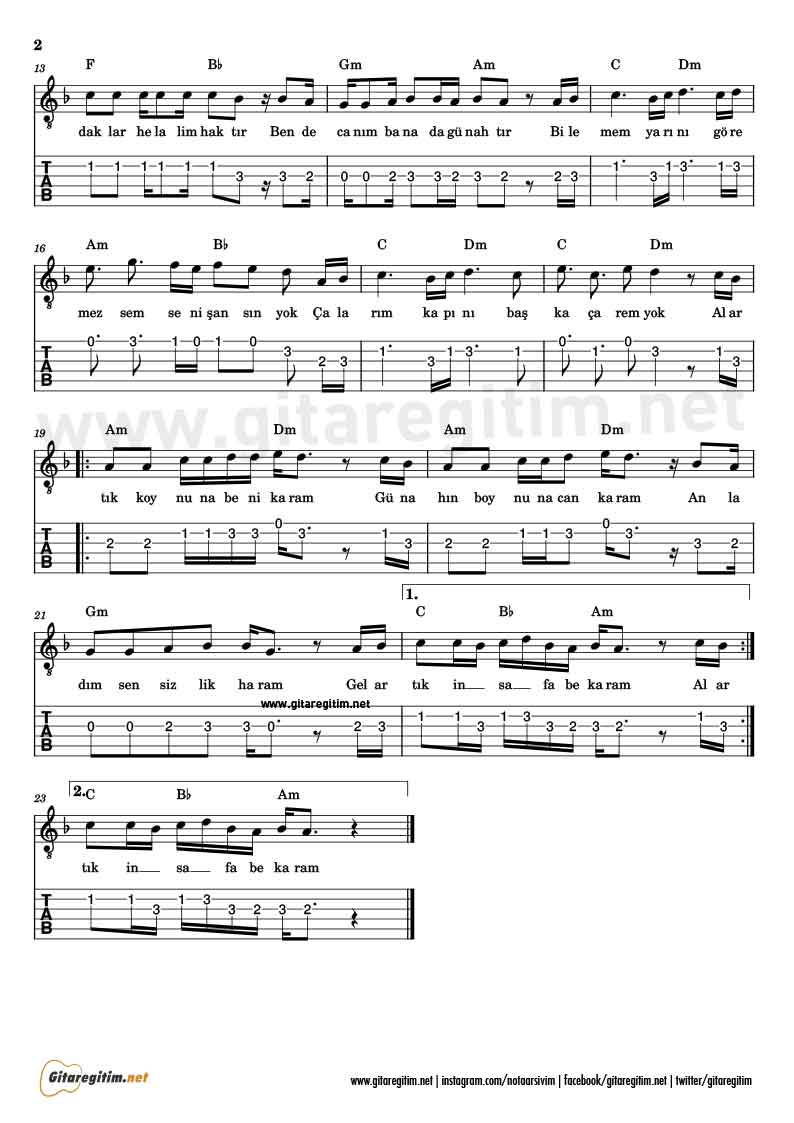 Hakan Peker – Karam – Gitar Nota Tab » Gitareğitim.net