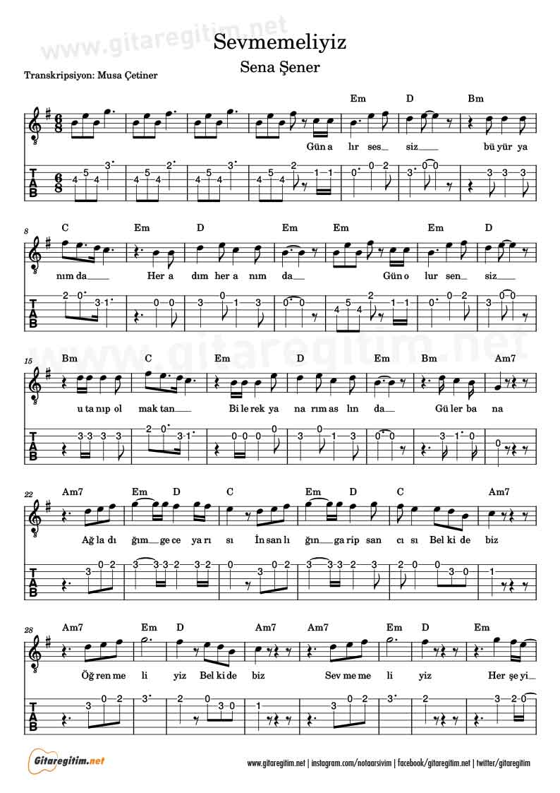 Sena Şener – Sevmemeliyiz – Gitar Tab » Gitareğitim.net